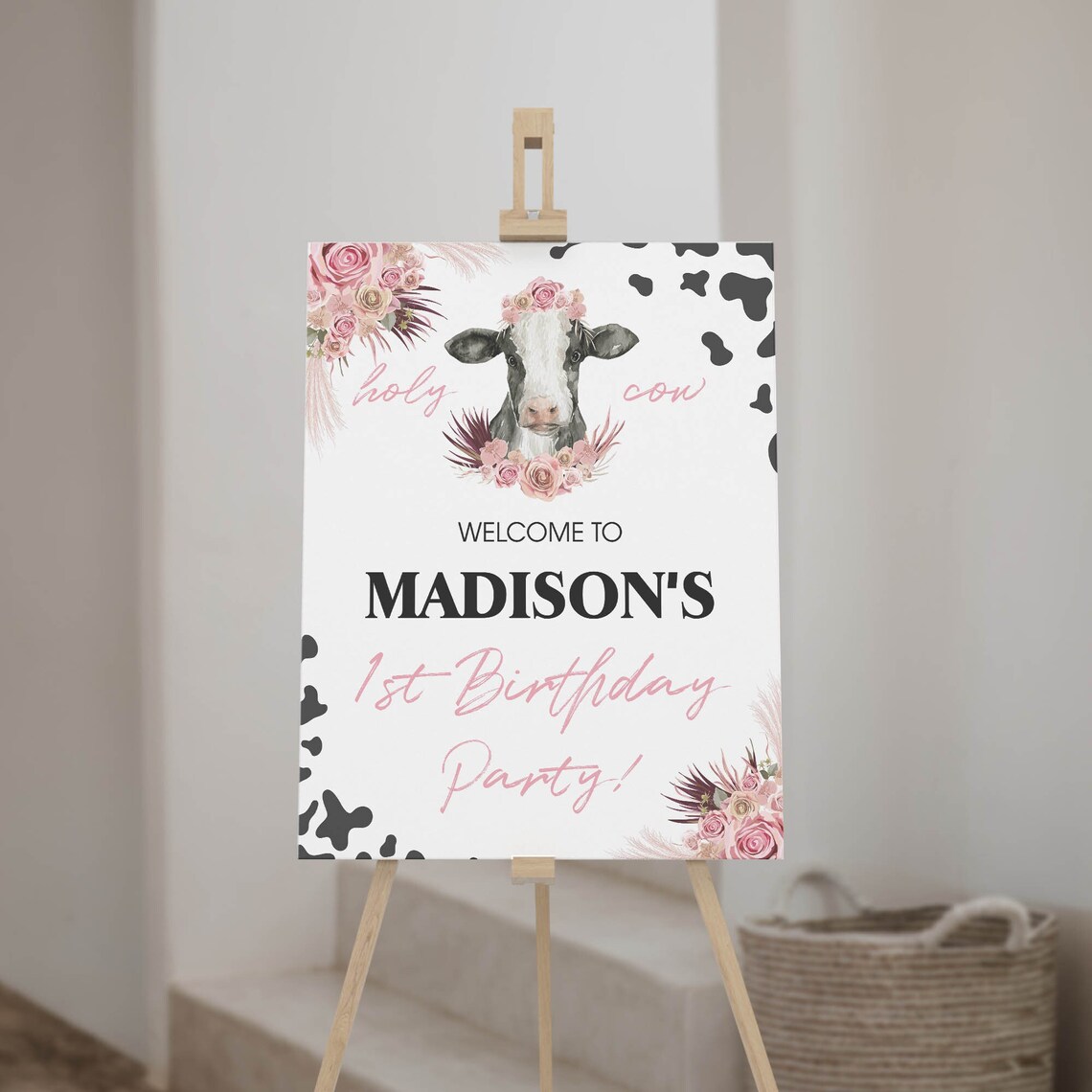 EDITABLE Cow Birthday Party Welcome Sign Holy Cow I'm One - Etsy