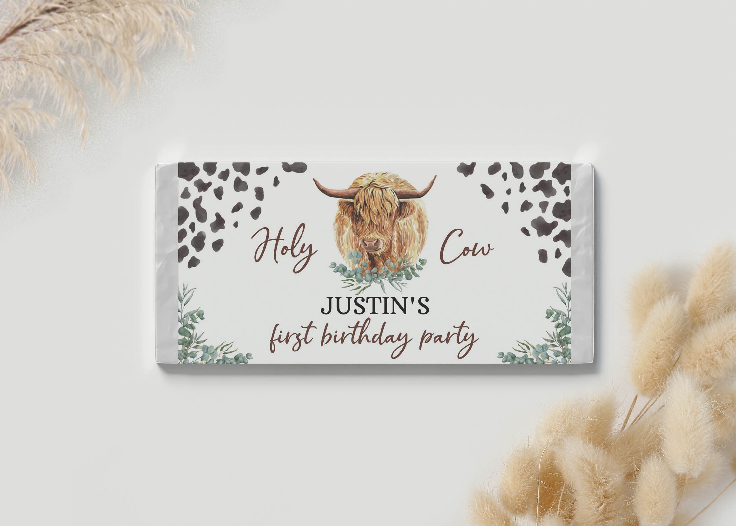 EDITABLE Highland Cow Birthday Party Chocolate Wrapper Holy - Etsy UK