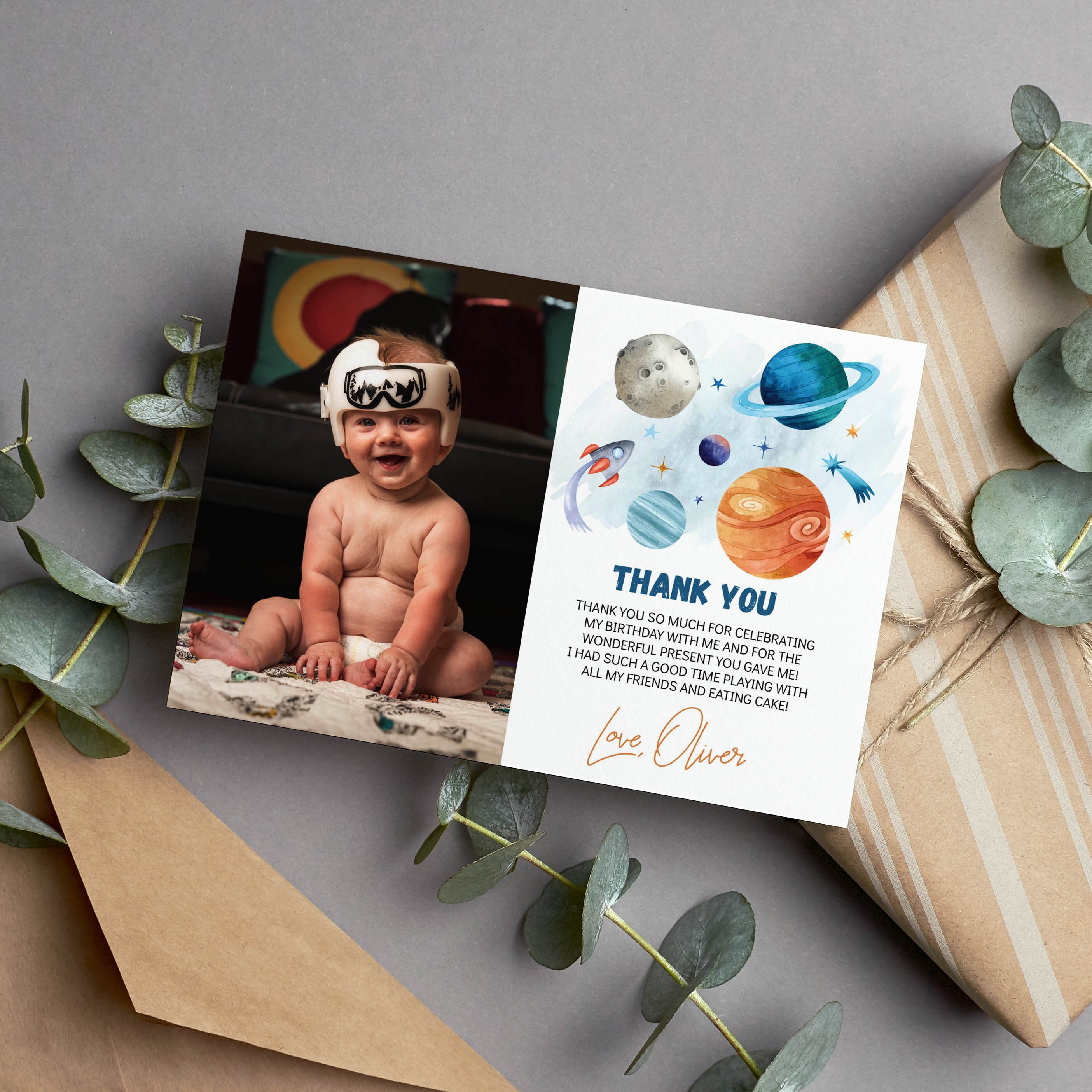 EDITABLE Outer Space Thank You Card Galaxy Birthday Photo - Etsy