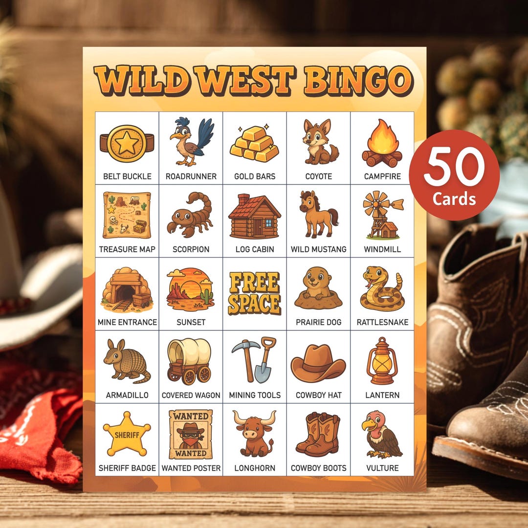Wild West Bingo Printable Game | Cowboy Western Party Activity for Kids ...