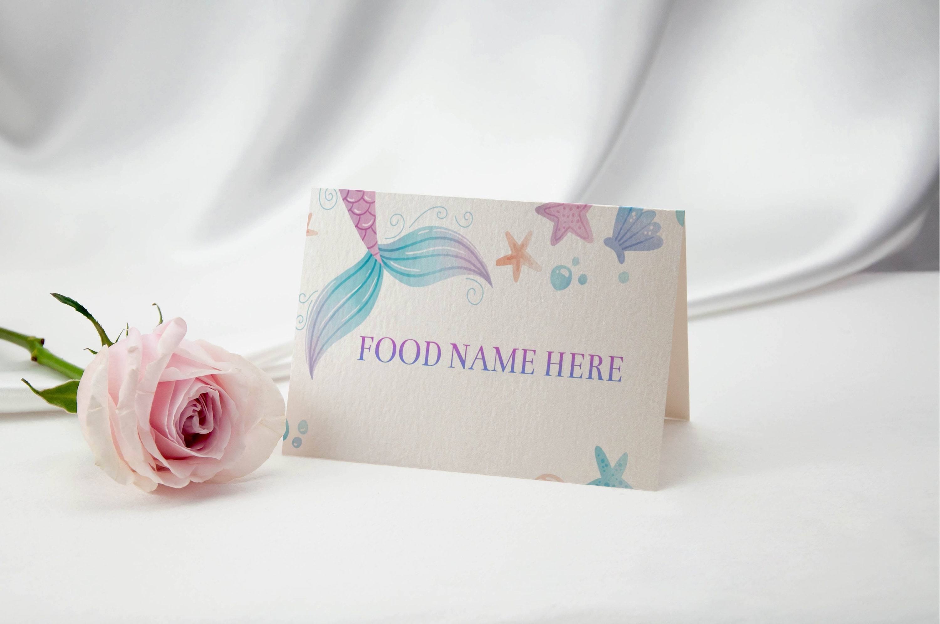EDITABLE Mermaid Party Food Tent Card, Pastel Mermaid Food Name Card ...
