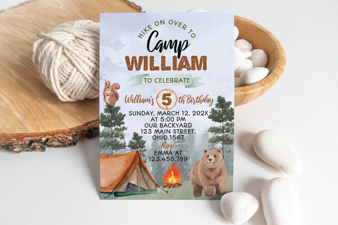 Editable Camping Birthday Invitation, Little Camper Birthday Invitation ...
