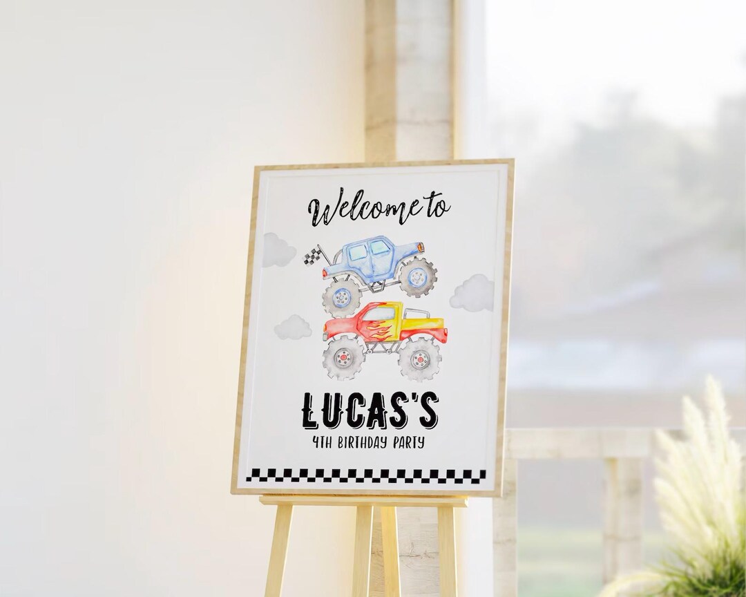 EDITABLE Monster Truck Birthday Party Welcome Sign, Monster Trucks ...