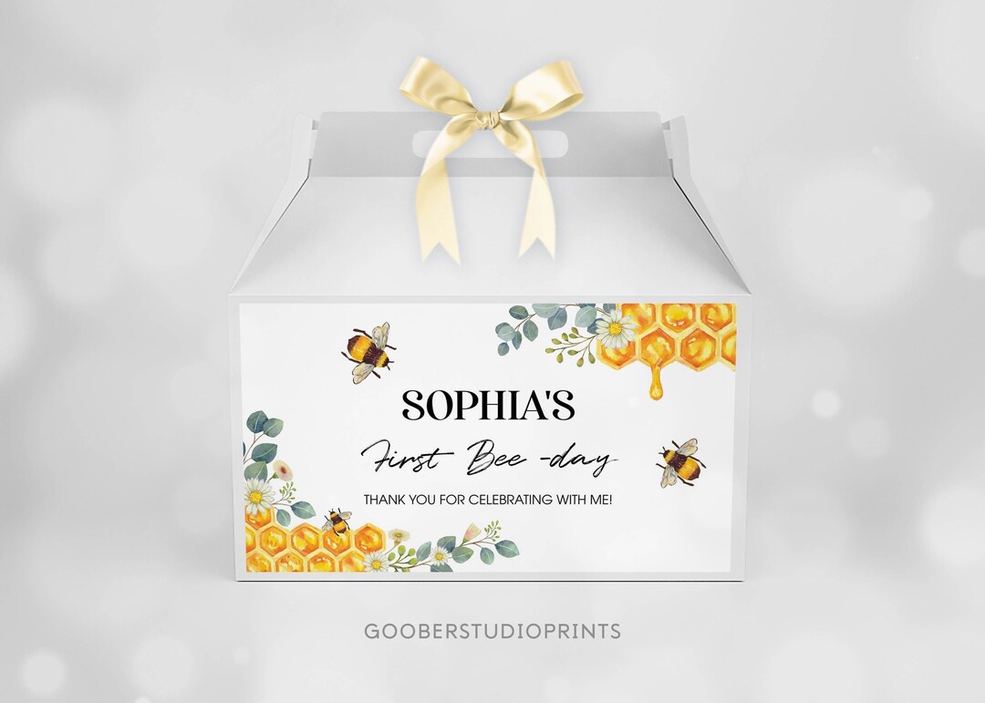 EDITABLE Bee Favor Gable Gift Box Label, First Bee Day Gable Label, Bee ...