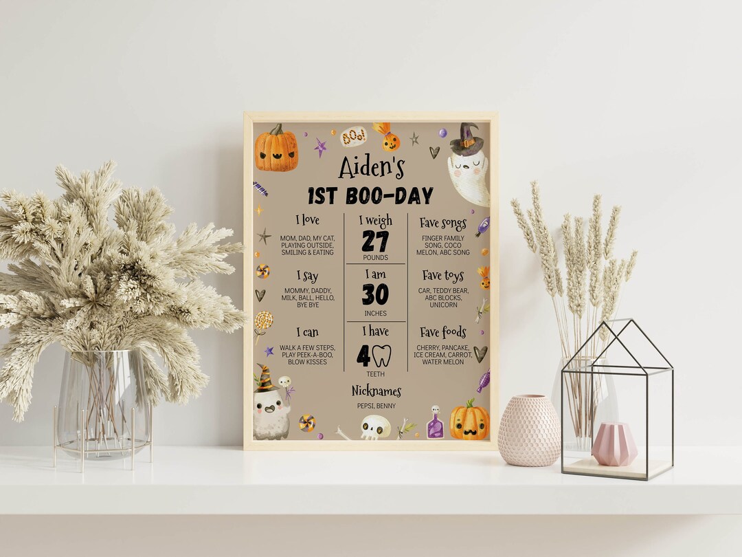 EDITABLE Spooky One Birthday Milestone Board, Halloween 1st Birthday ...
