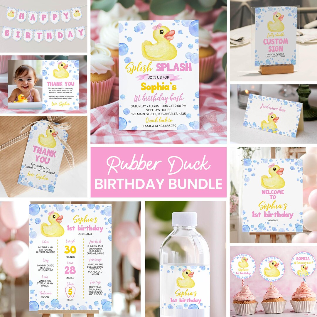 Rubber Duckie 1st Birthday Party Bundle, Pink Girl Party Decor ...