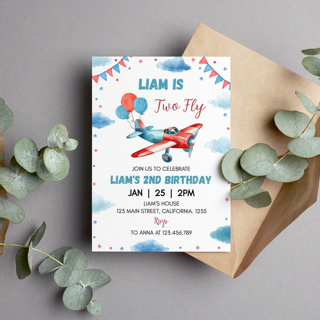 Editable Airplane First Birthday Invitation, Boy Airplane 2nd Birthday ...
