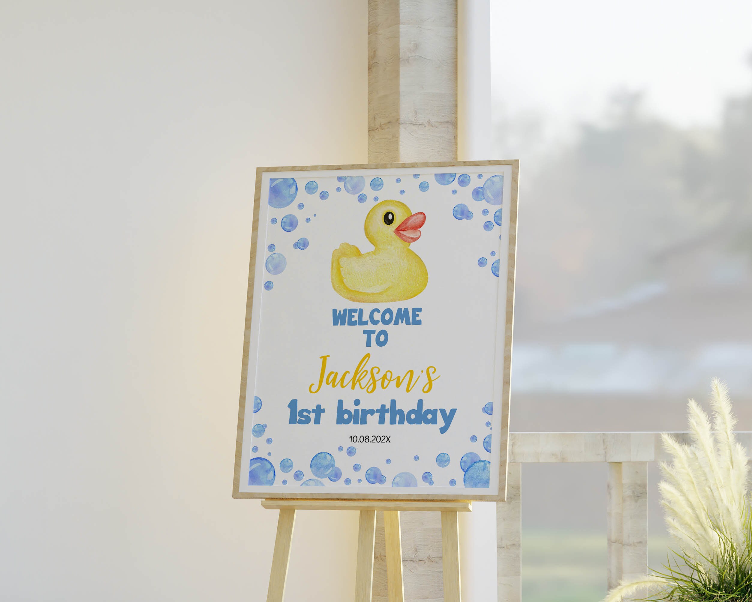 EDITABLE Rubber Duckie Birthday Welcome Sign, Yellow Duck Birthday ...