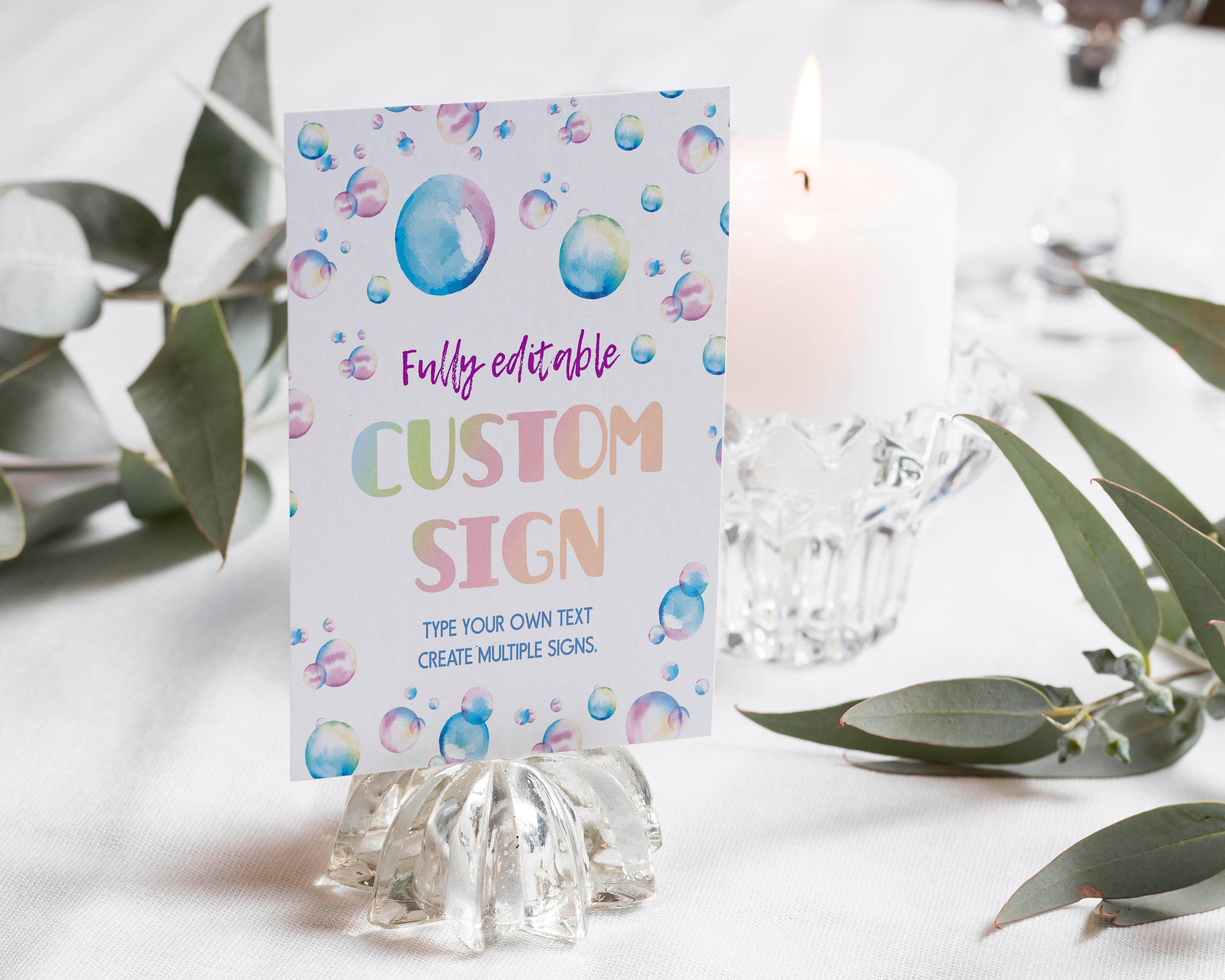 EDITABLE Bubble Birthday Party Sign Bubble Custom Sign | Etsy