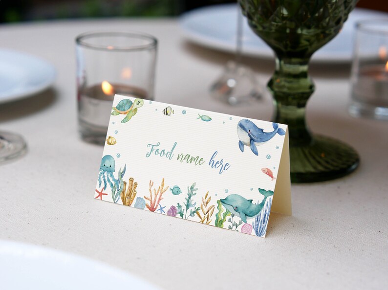 EDITABLE Under the Sea Food Tent Card, Ocean Birthday Food Name Card ...