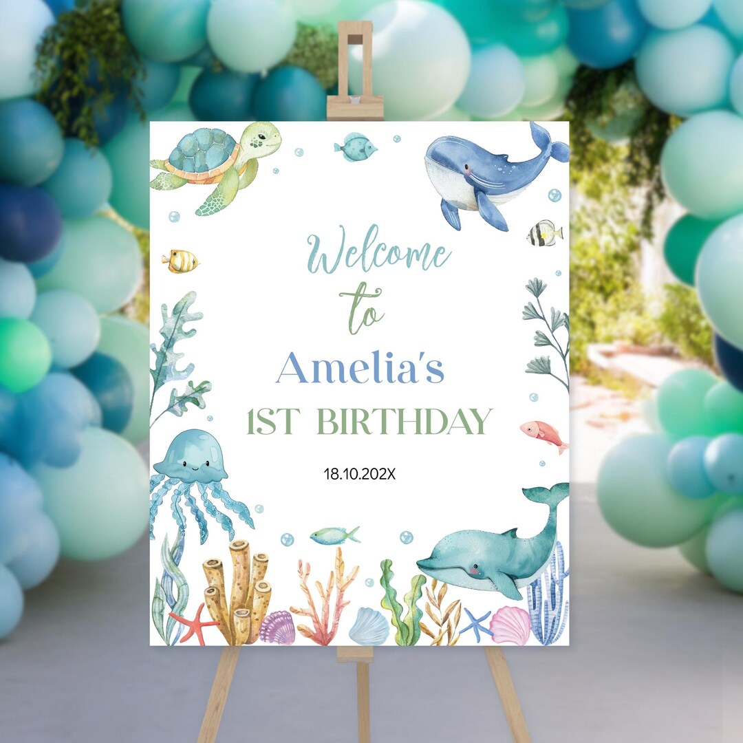 EDITABLE Under the Sea Birthday Party Welcome Sign, Ocean Birthday ...