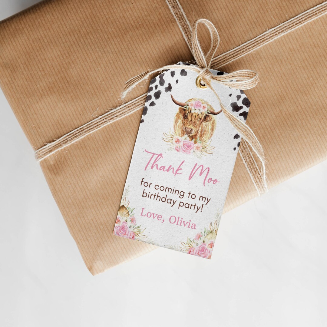 EDITABLE Cow Thank You Tag, Highland Cow Birthday Favor Tag, Holy Cow I ...