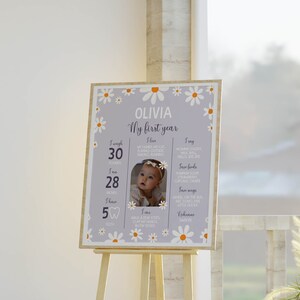 EDITABLE Daisy First Birthday Milestone Sign, Miss Daisy One Year of ...