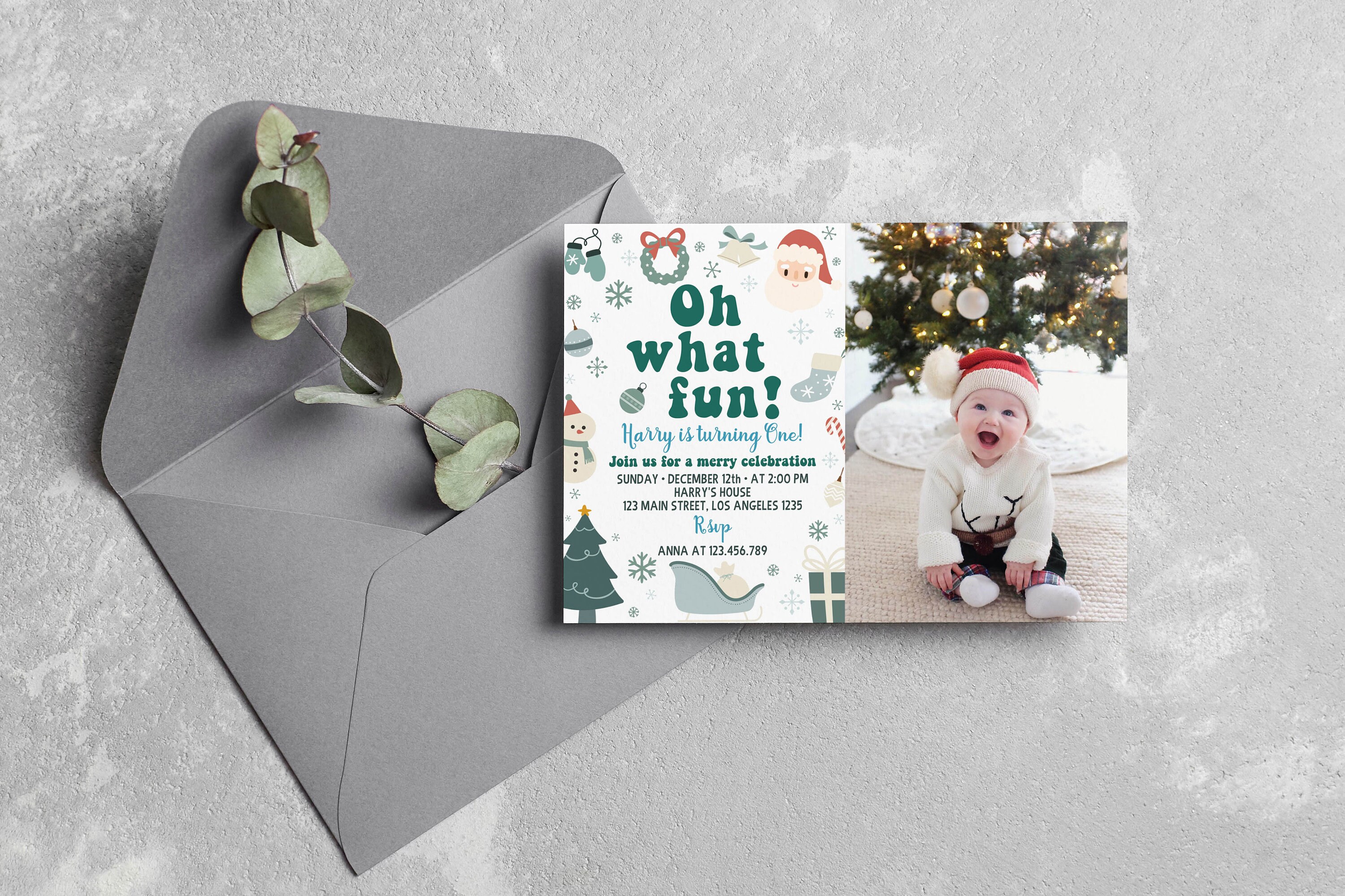 EDITABLE Christmas First Birthday Invitation Oh What Fun It - Etsy
