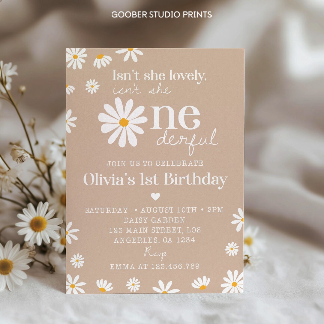 Editable Daisy Birthday Party Invitation, Daisy 1st Birthday Invitation ...