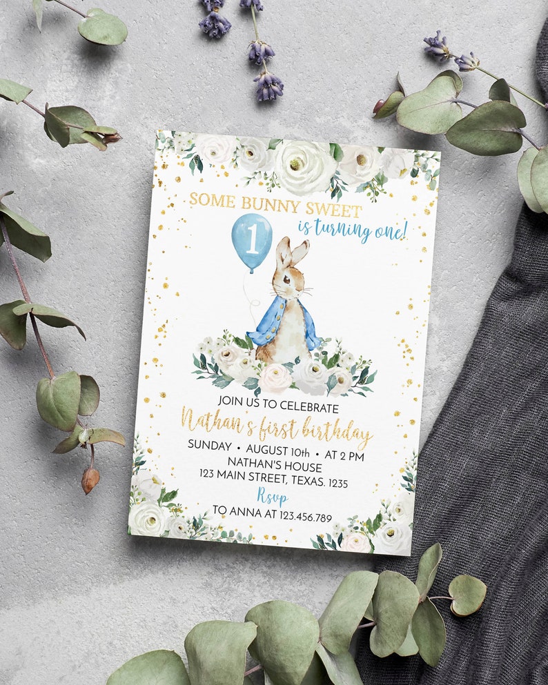 EDITABLE Peter Rabbit Birthday Invitation Rustic Bunny - Etsy