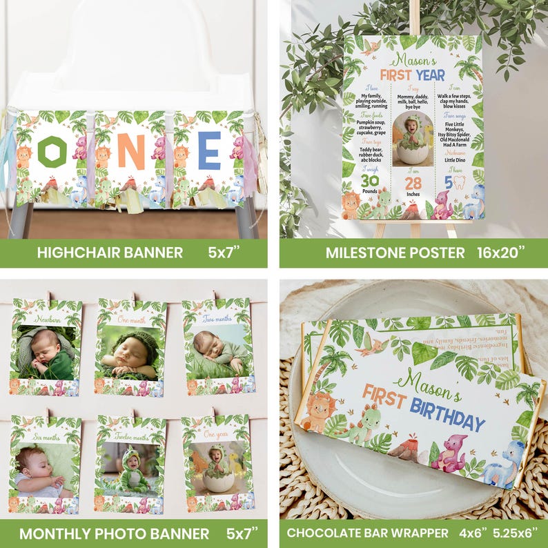 Editable Dinosaur Birthday Invitation Set, Oneasaurus Birthday Bundle ...