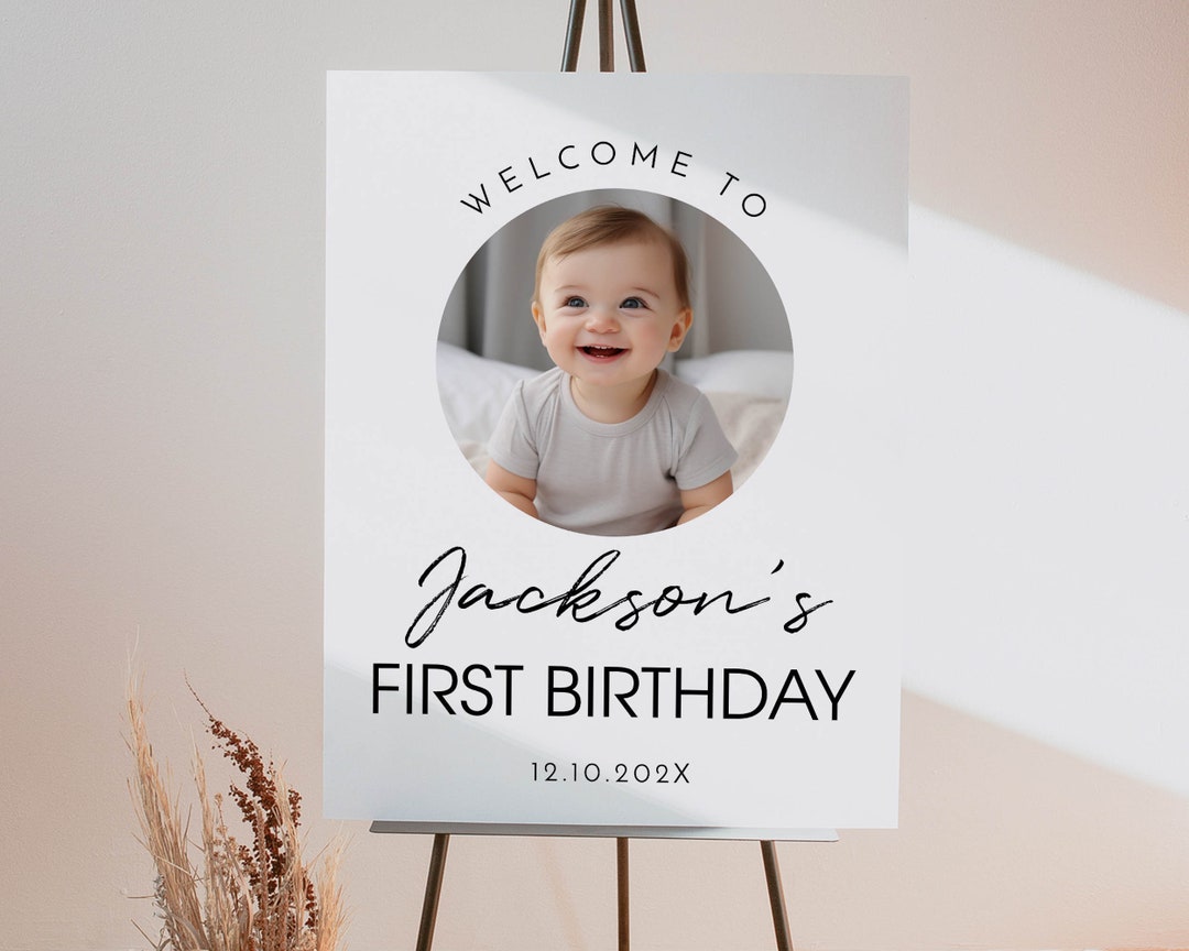 EDITABLE Photo Birthday Welcome Sign, Modern Birthday Welcome Sign ...