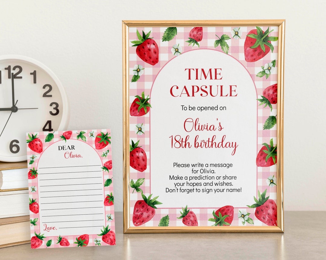 EDITABLE Strawberry Birthday Time Capsule Template, Berry 1st Birthday ...