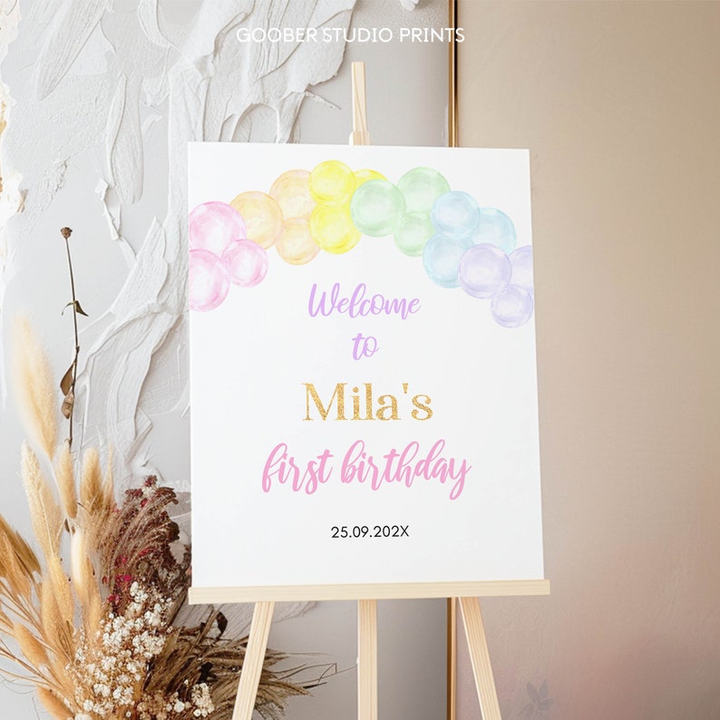 EDITABLE Pastel Rainbow Welcome Sign, Rainbow Birthday Sign, Pastel ...