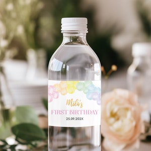 EDITABLE Pastel Rainbow Water Bottle Labels, Boho Rainbow Birthday ...
