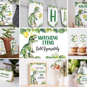 EDITABLE Dinosaur Birthday Welcome Sign, Three Rex Dinosaur Party Decor ...