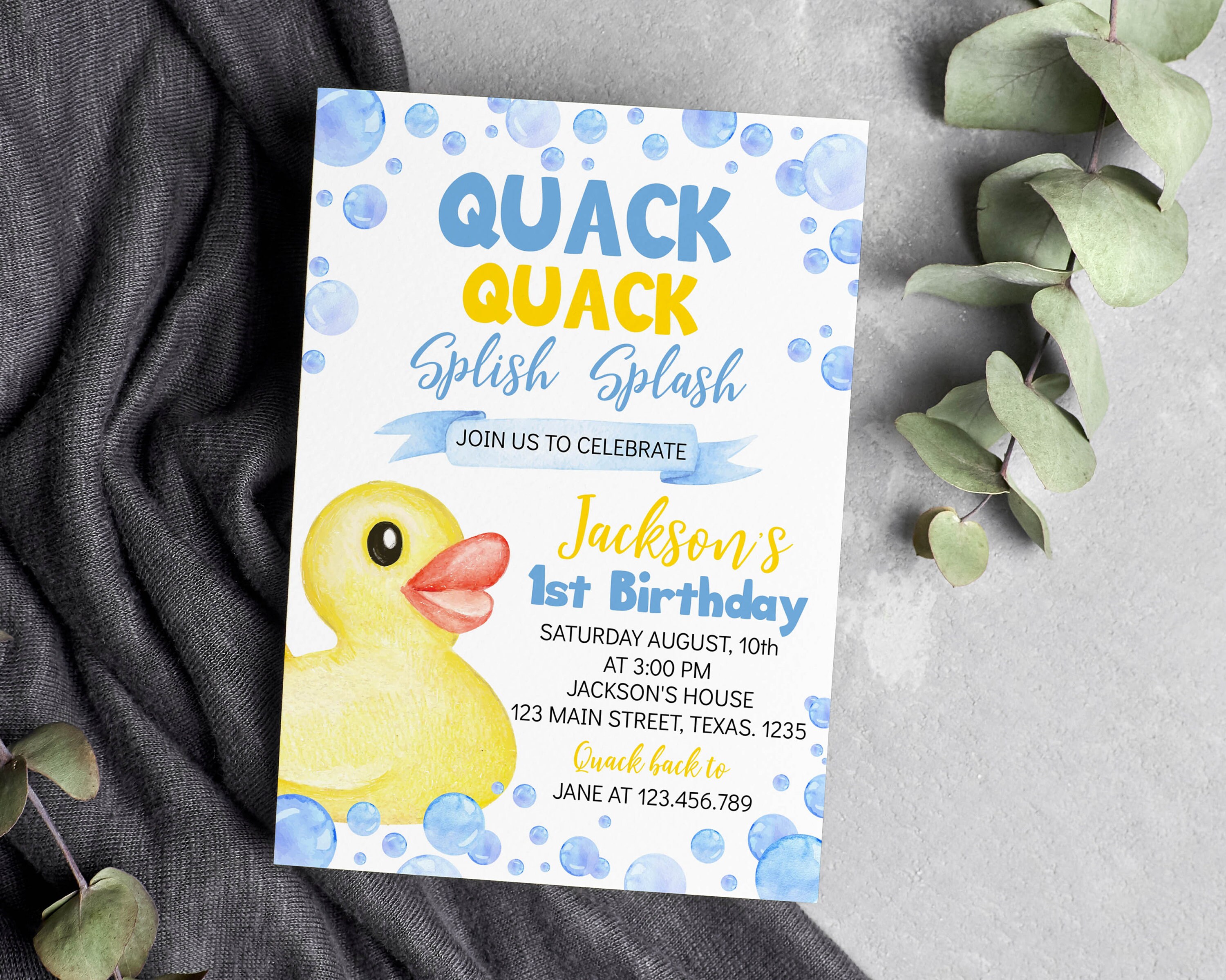 EDITABLE Rubber Duck Birthday Invitation Boy 1st Birthday - Etsy