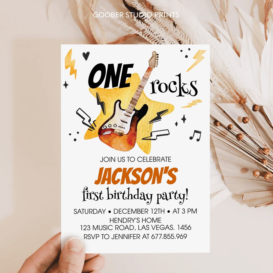 EDITABLE One Rocks Birthday Invitation, Rock and Roll Birthday ...