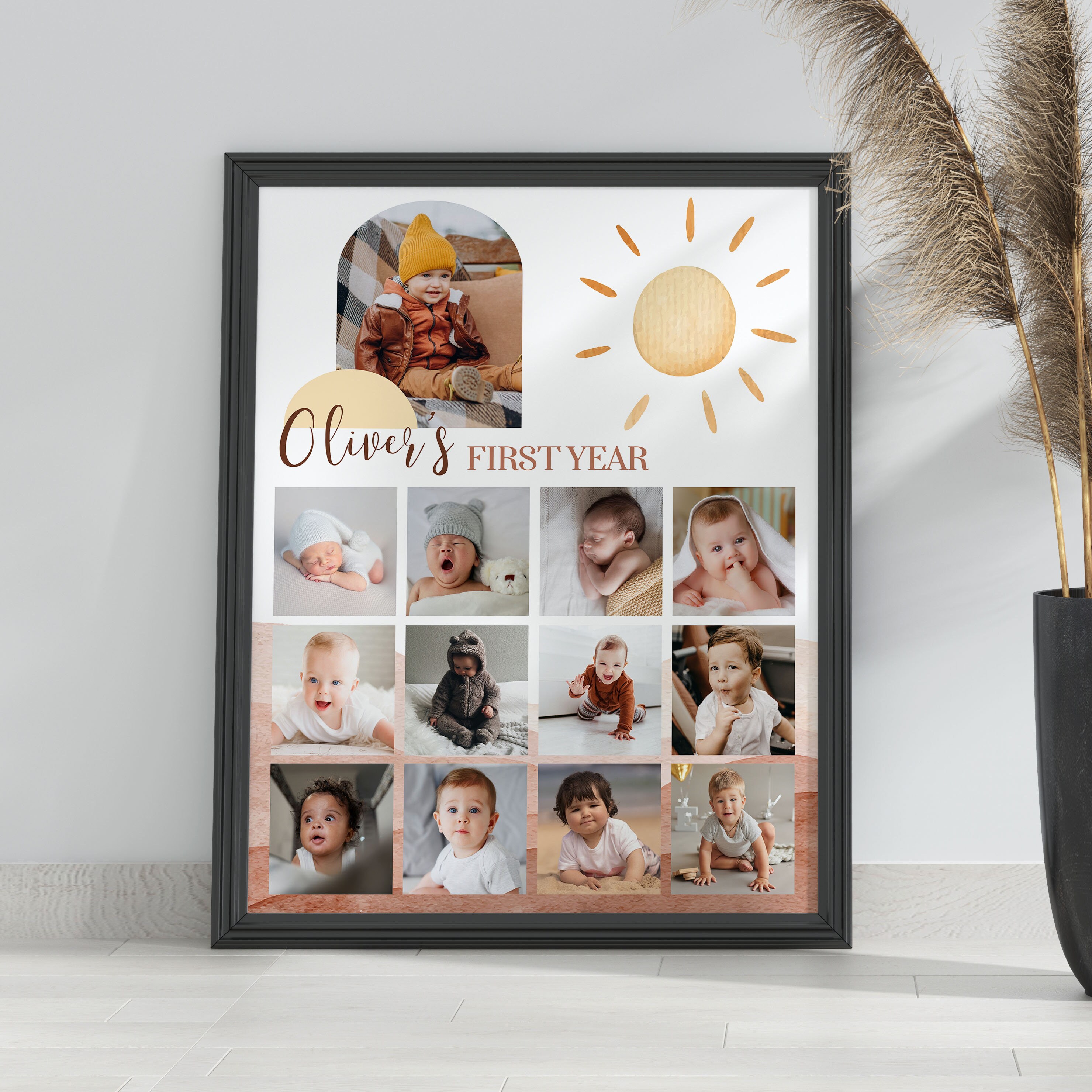 Editable Sun First Year Photo Collage, First Trip Around the Sun ...