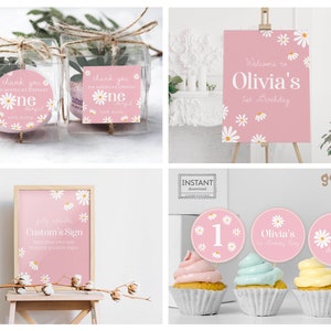 Editable Daisy First Birthday Invitation Bundle, Daisy Birthday Party ...