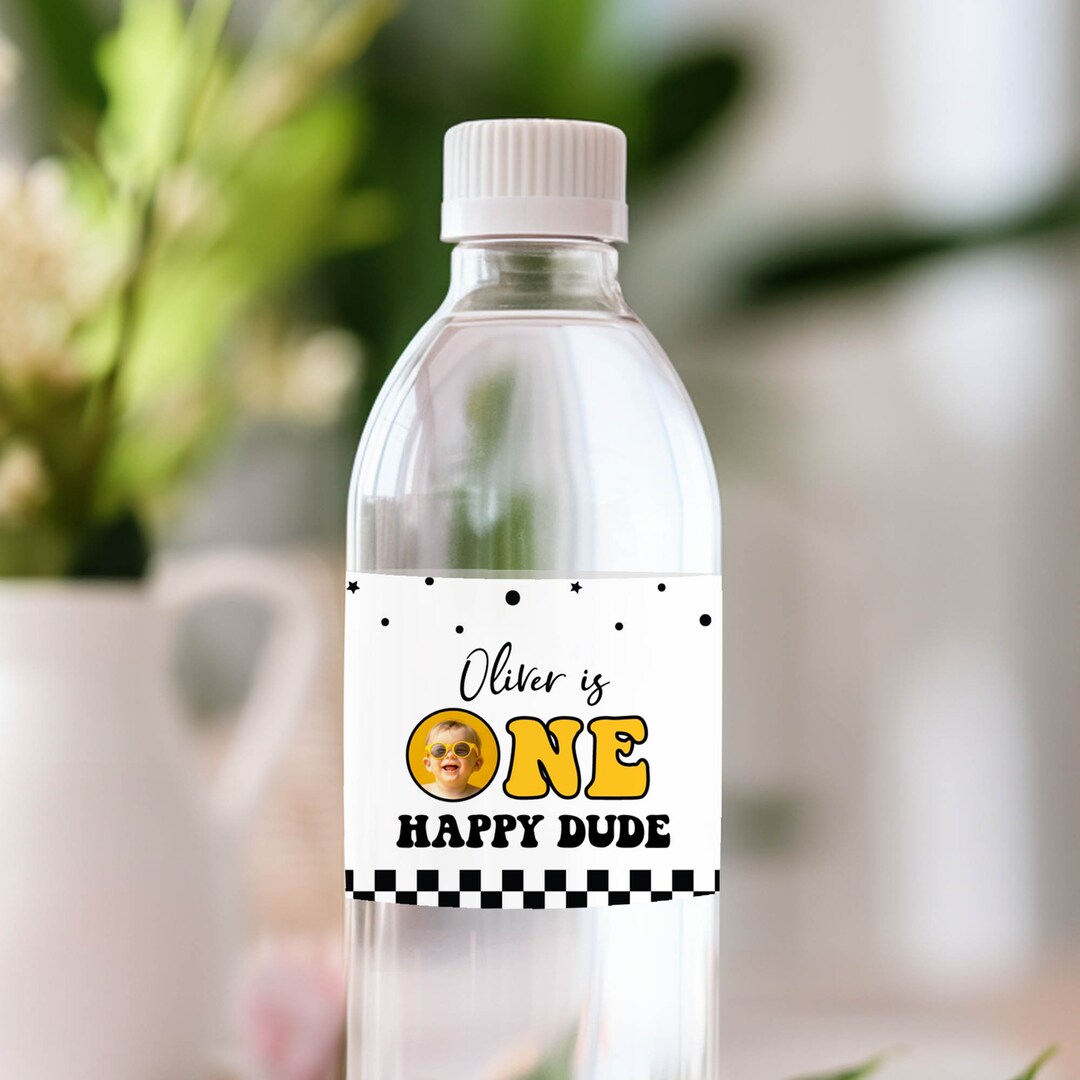 EDITABLE One Happy Dude 1st Birthday Water Bottle Label, Boy Birthday ...