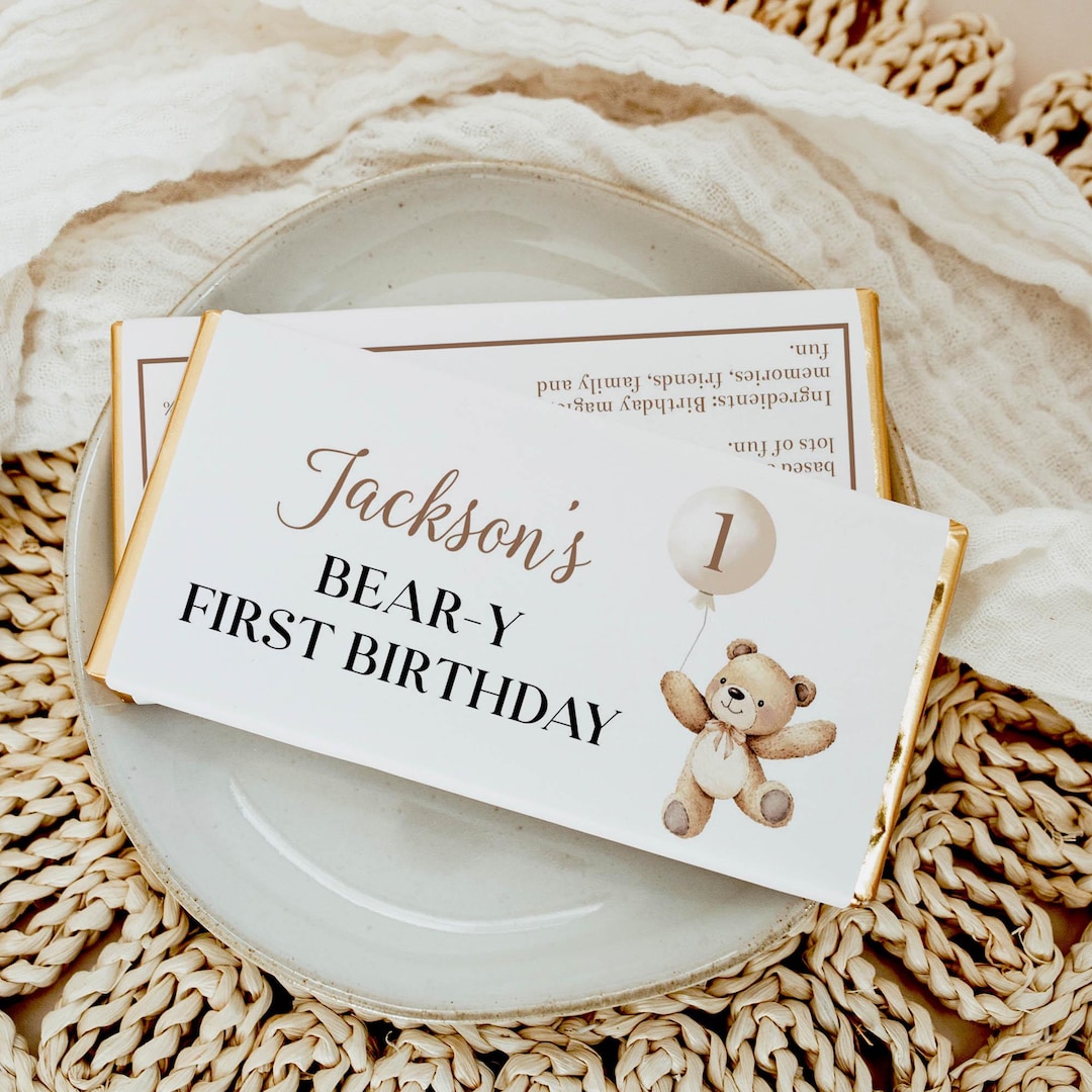 EDITABLE Bear Birthday Chocolate Wrapper, Beary 1st Birthday Candy Bar ...