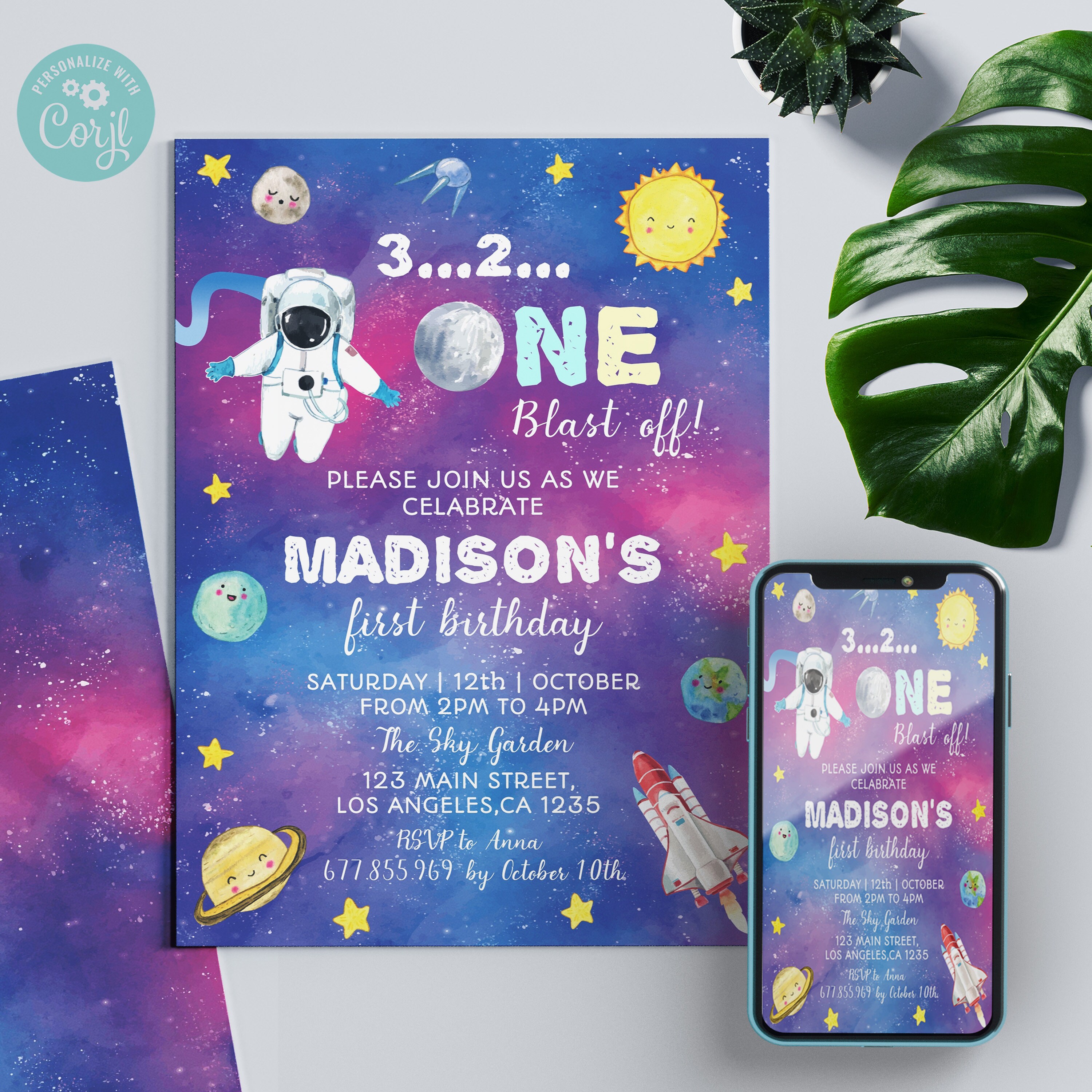 EDITABLE Space Birthday Party Invitation Astronaut Birthday | Etsy