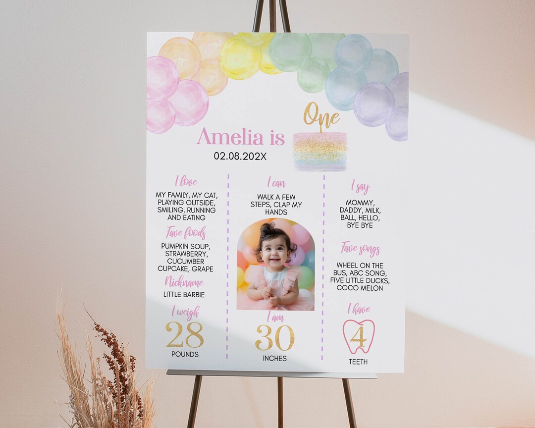EDITABLE Pastel Rainbow First Birthday Milestone Sign, Pastel 1st ...