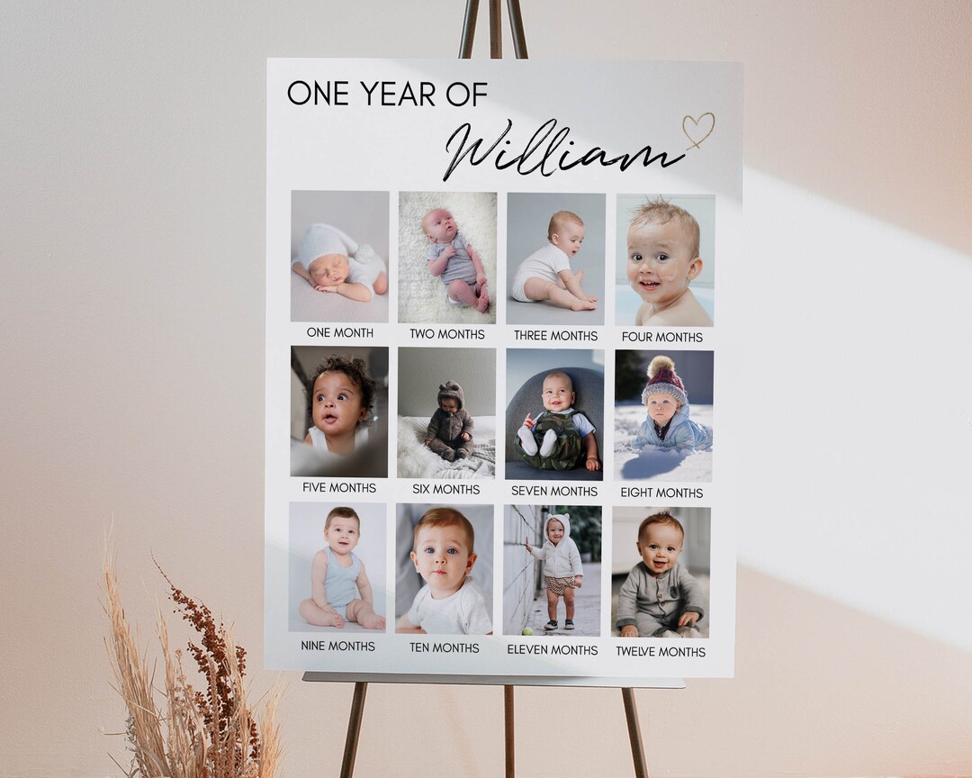 Editable First Year Photo Collage, 12 Months Photo Print, Minimal 1st ...