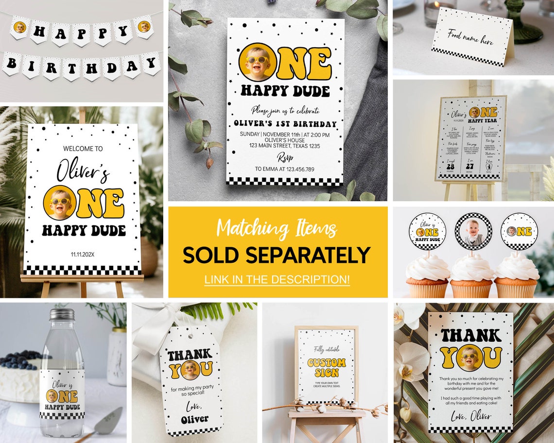EDITABLE One Happy Dude 1st Birthday Thank You Card, Boy Birthday ...