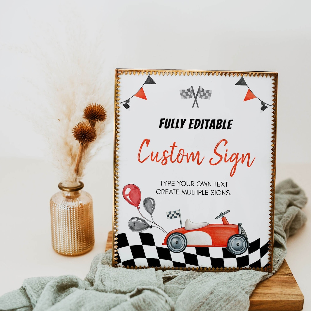 EDITABLE Fast One Birthday Party Sign, Race Car Custom Sign, Racing ...