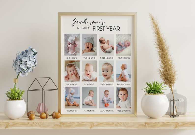 Editable First Year Photo Collage, Baby First Year Poster, 12 Months ...