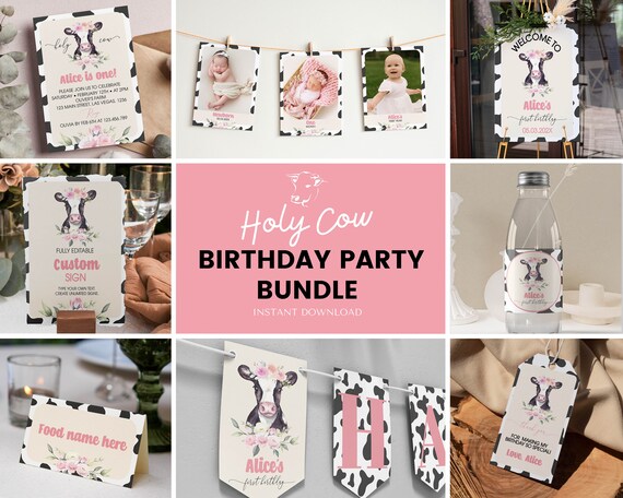 Editable Holy Cow I'm One Invitation Bundle Cow Theme - Etsy