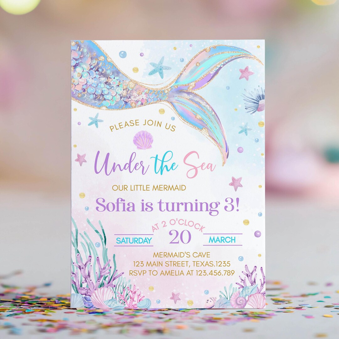 EDITABLE Mermaid Birthday Invitation, Under the Sea Birthday Invitation ...