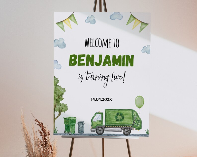 EDITABLE Garbage Truck Birthday Party Welcome Sign Trash - Etsy