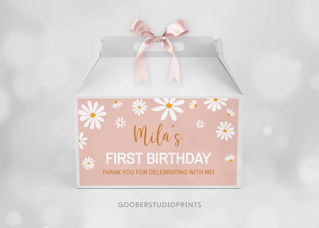 EDITABLE Daisy Birthday Party Gable Gift Box Label, Retro Daisy Favor ...