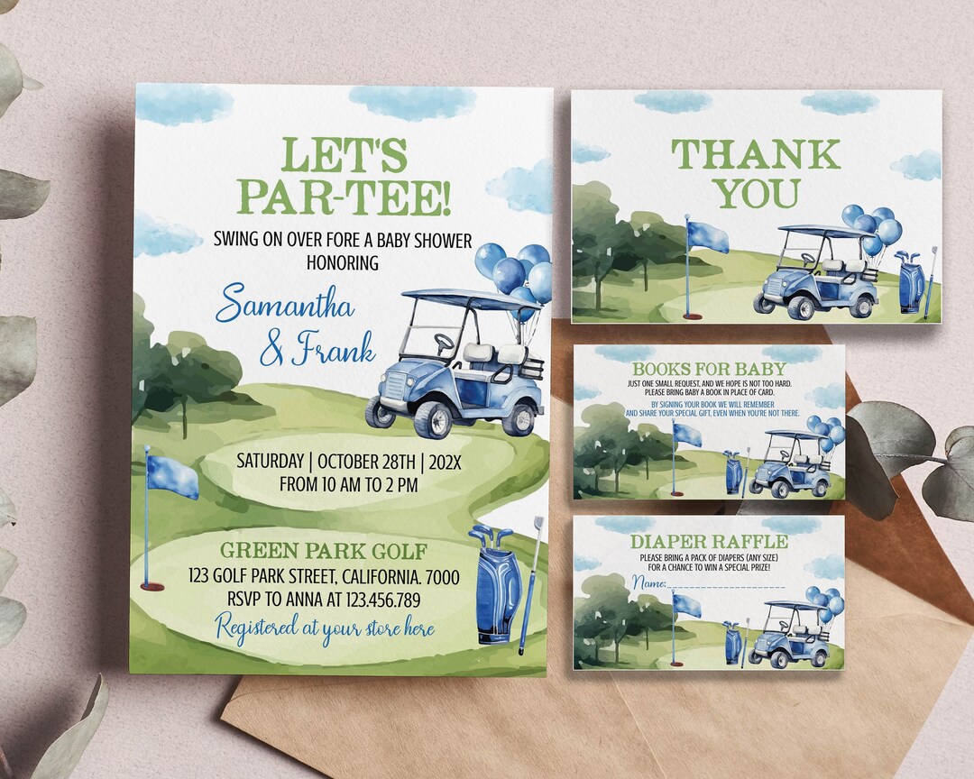 EDITABLE Golf Baby Shower Invitation Set, Boy Baby Shower Invitation ...