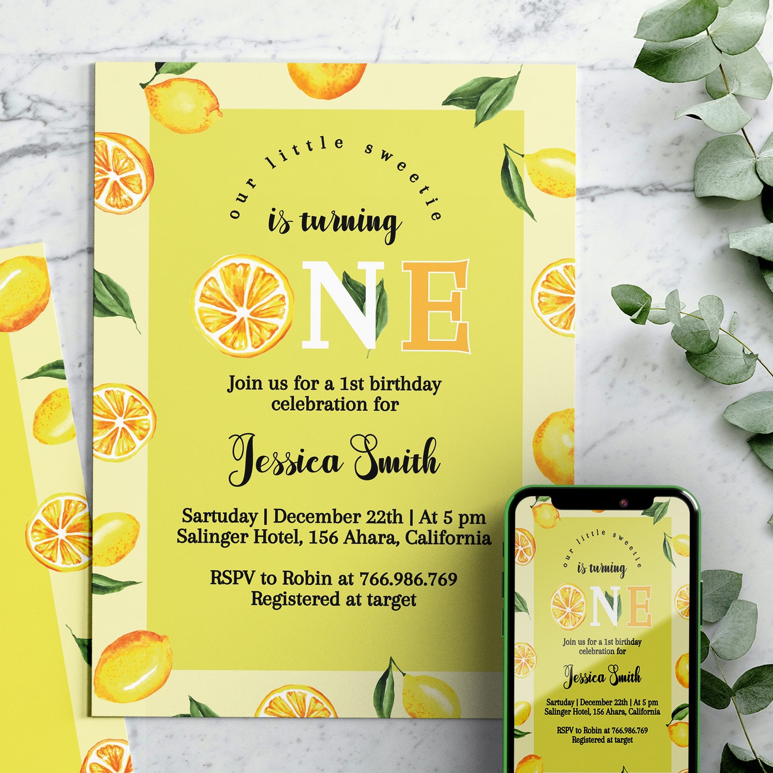EDITABLE Lemon Birthday Invitation Lemon First Birthday Card - Etsy
