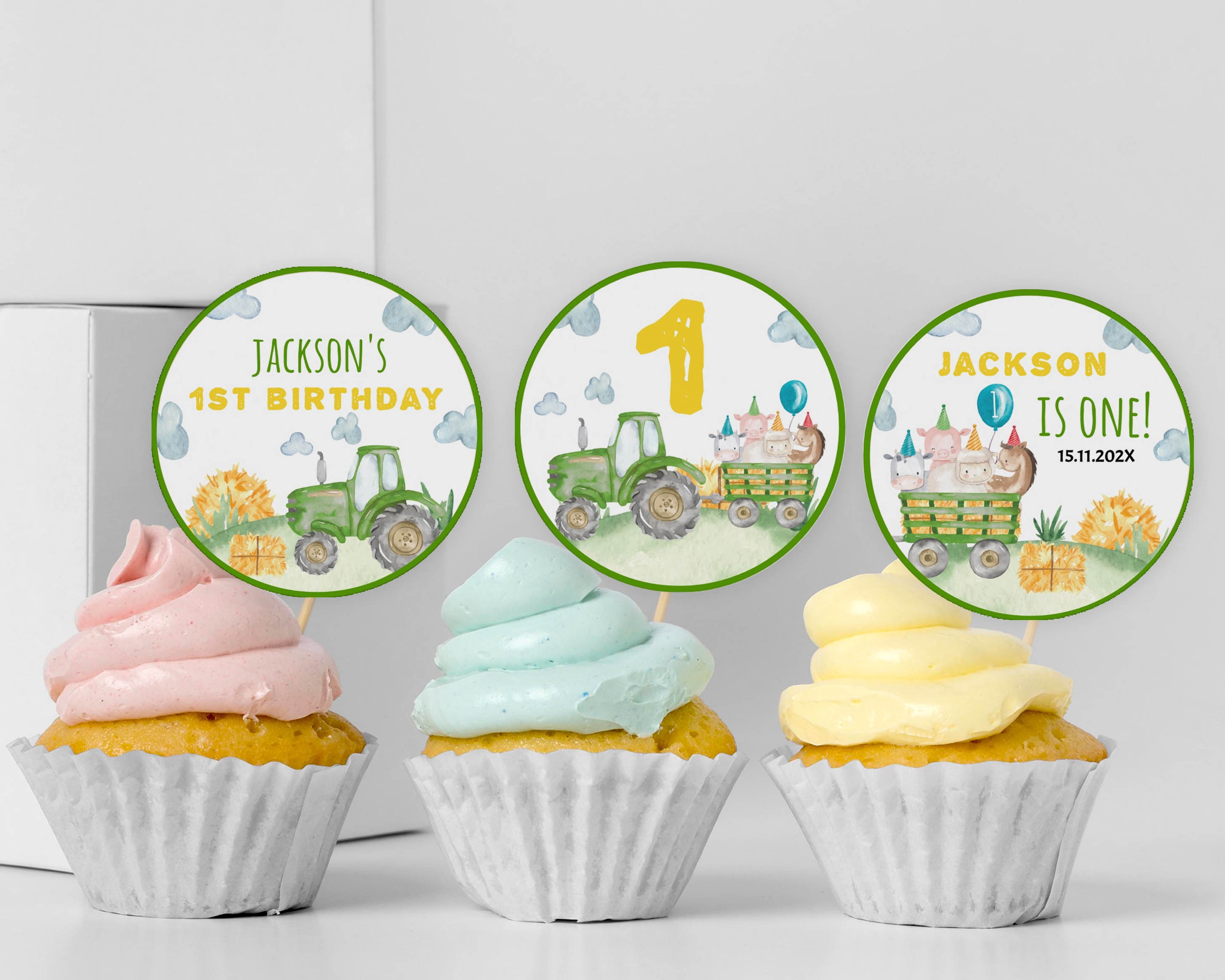 EDITABLE Tractor Cupcake Toppers Farm Birthday Decoration - Etsy