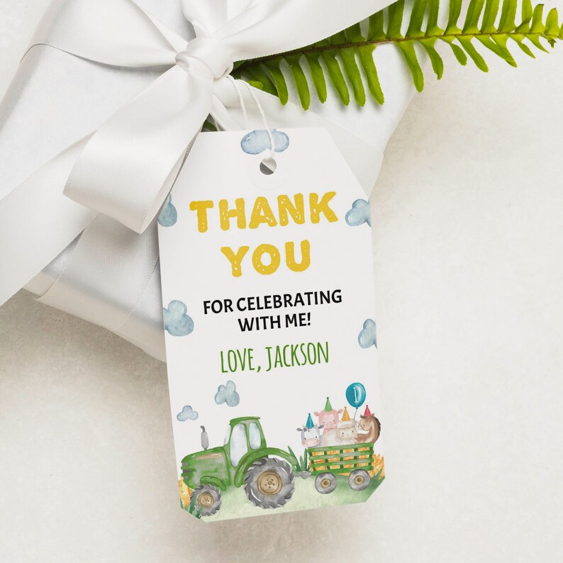EDITABLE Tractor Favor Tags Green Tractor Birthday Thank You - Etsy