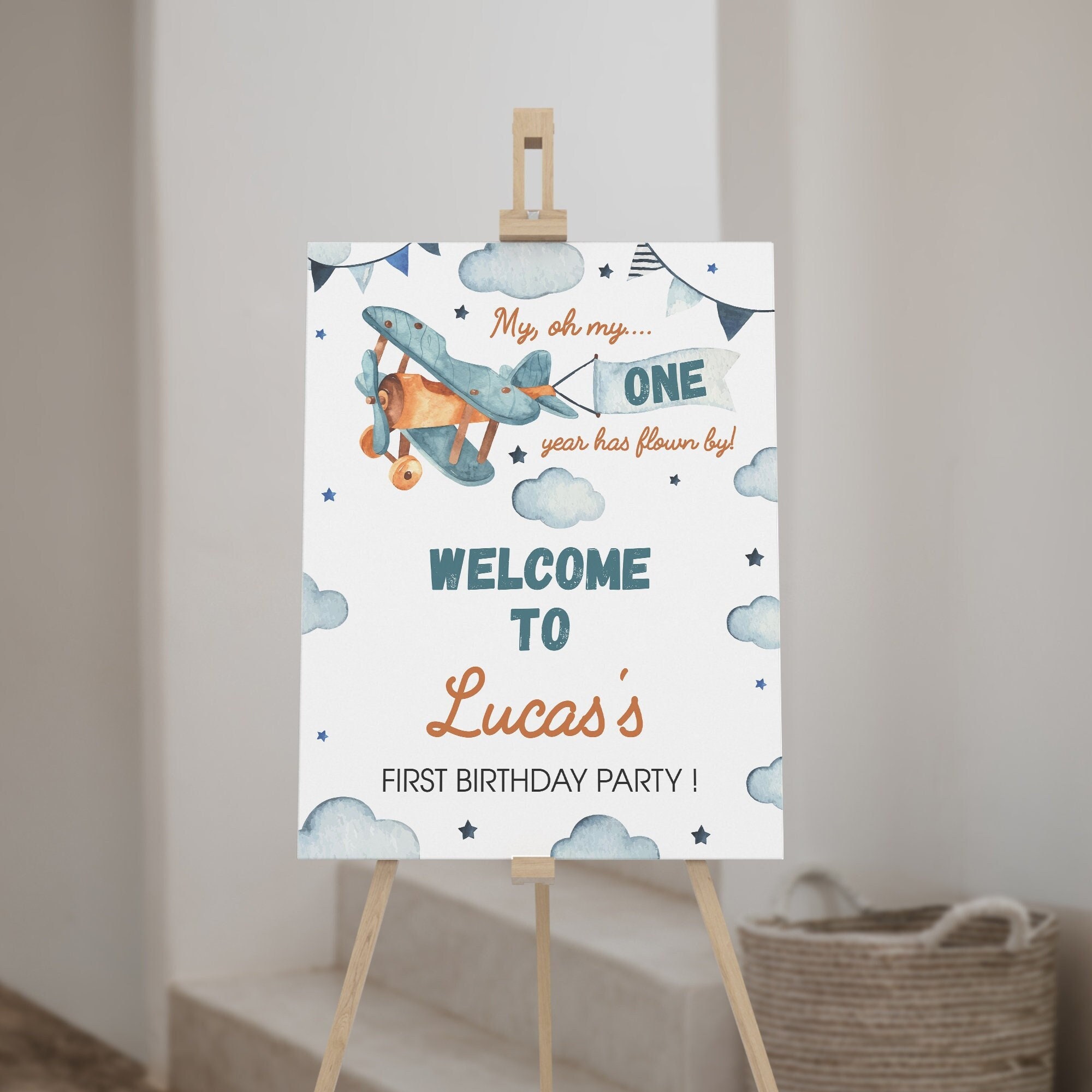 EDITABLE Airplane Birthday Welcome Sign, Airplane 1st Birthday Party ...
