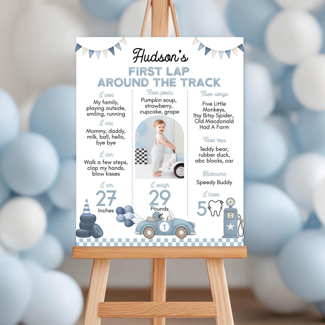 EDITABLE Race Car Birthday Milestone Poster, Race Car 1st Birthday ...