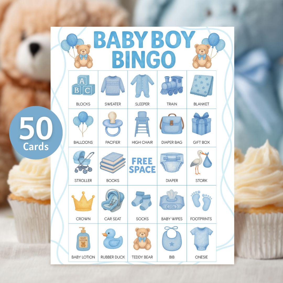 Boy Baby Shower Bingo Cards, Baby Boy Shower Bingo Game, Fun Baby ...