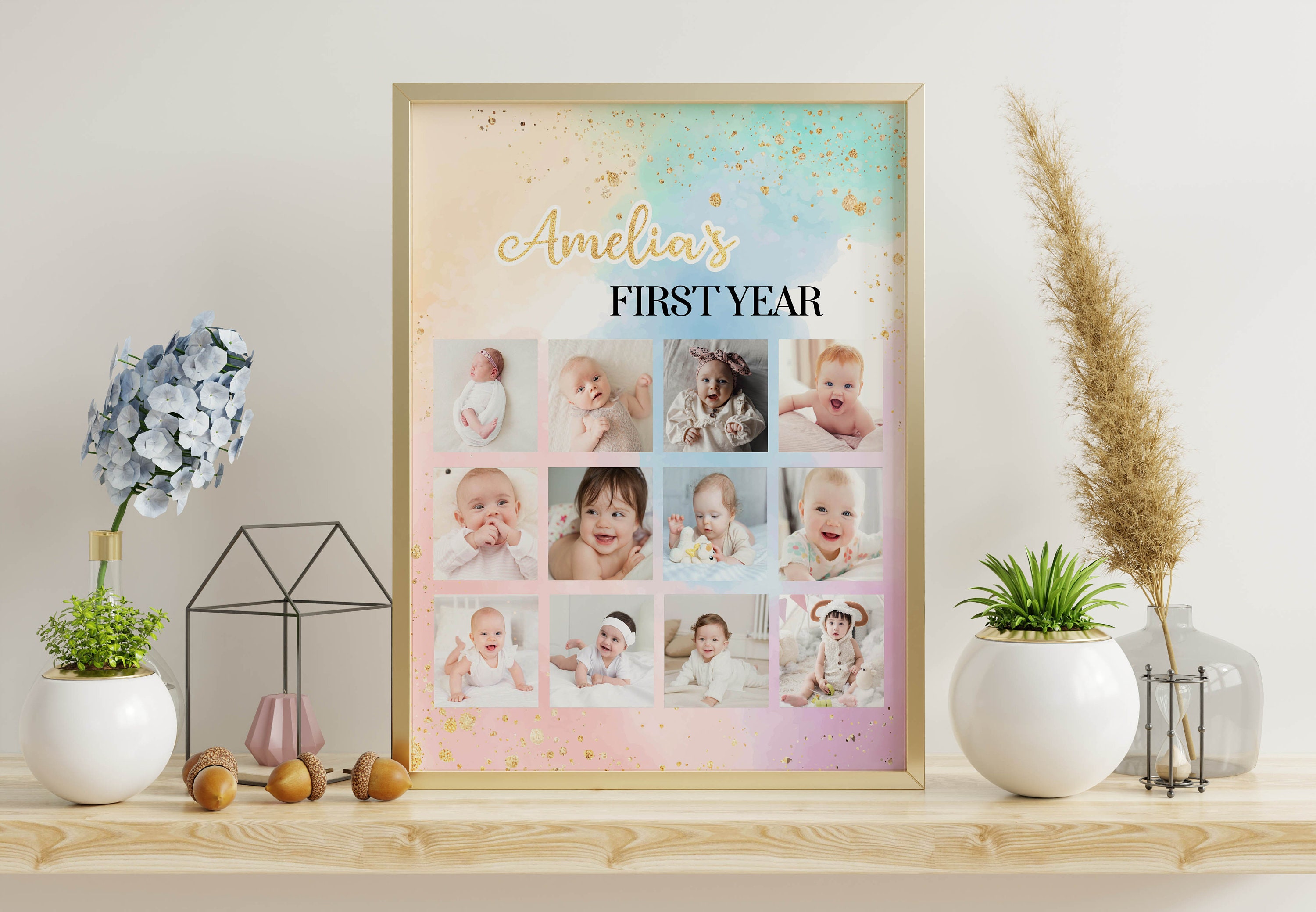 Editable First Year Photo Collage 12 Month Photo Print First - Etsy